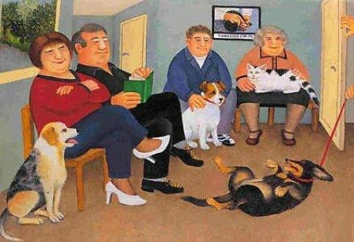 Solve Dachshund Clube By Beryl Cook jigsaw puzzle online with 40 pieces