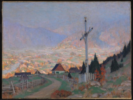 Solve Oil on Canvas Painting, The Wayside Cross, Autumn, 1916, Clarence ...