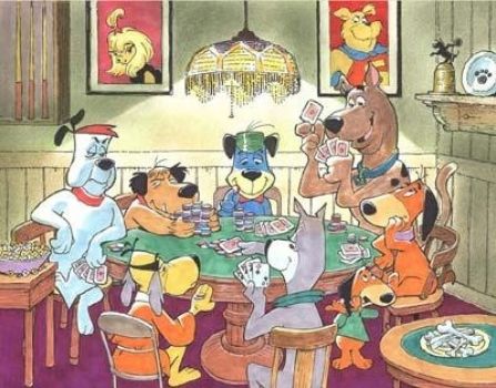 Solve Cartoon dogs playing poker jigsaw puzzle online with 48 pieces