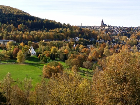Solve View at Bad Schlema jigsaw puzzle online with 63 pieces