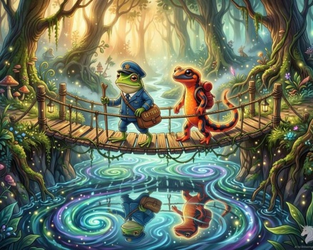 Solve Frog and Lizard Crossing Bridge jigsaw puzzle online with 594 pieces