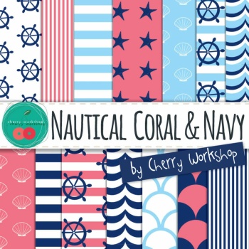 Solve Nautical Coral & Navy jigsaw puzzle online with 100 pieces