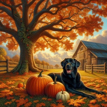 Solve Dog Pumpkins & Farm jigsaw puzzle online with 64 pieces
