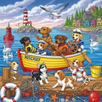 Solve On The Good Ship Mischief jigsaw puzzle online with 100 pieces
