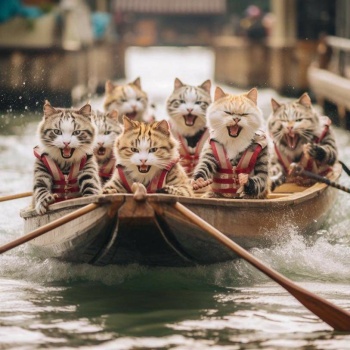 Solve Boat ride for cats races jigsaw puzzle online with 36 pieces