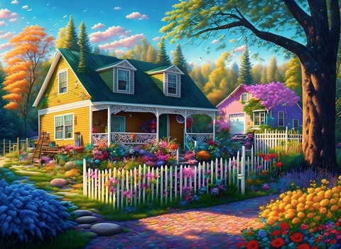 Solve Cute House With a Picket Fence jigsaw puzzle online with 88 pieces