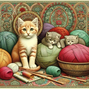 Solve Kittens and Coloured Yarn jigsaw puzzle online with 64 pieces