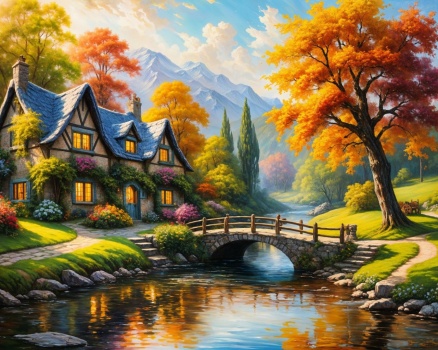 Solve PUZZLE - Cottage Next To Calm River jigsaw puzzle online with 80 ...