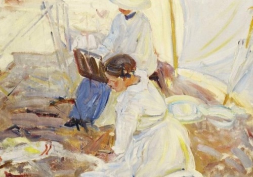 Solve Dorothea Sharp - (English, 1874 - 1955) - Painting on the Beach ...