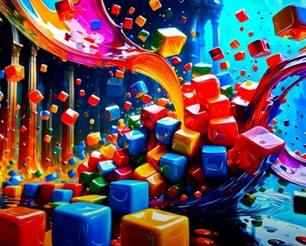 Solve Color Cubes Rising jigsaw puzzle online with 80 pieces