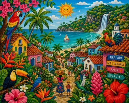 Solve Tropical village on a summer day jigsaw puzzle online with 48 pieces