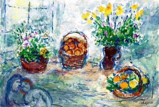 Solve Flowers and baskets of fruit on a table, 1980, Marc Chagall (1887 ...