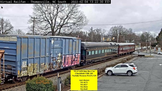 Solve NS box car & private passenger cars Thomasville,NC/USA jigsaw puzzle online with 45 pieces