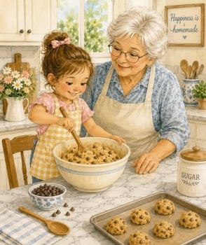 Solve Baking with Grandma...... jigsaw puzzle online with 72 pieces