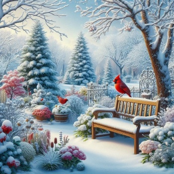 Solve Winter Scene with Cardinals & Bench jigsaw puzzle online with 81 ...