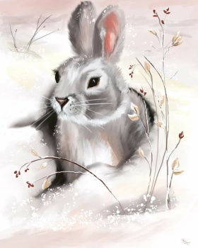 Solve Spring rabbit in the snow jigsaw puzzle online with 99 pieces