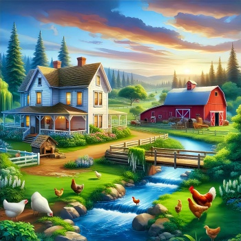 Solve PUZZLE - Country Farm Scene jigsaw puzzle online with 81 pieces