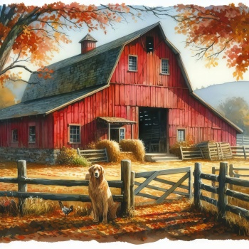 Jigsaw Puzzle | 64 pieces | Red Barn in Fall | Jigidi