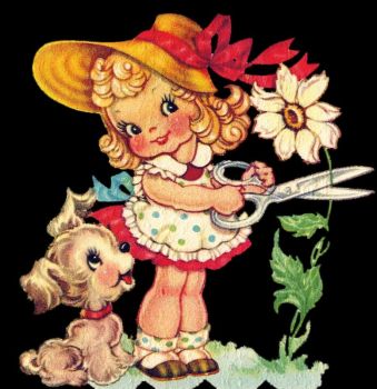 Solve Themes Vintage illustrations/pictures - sweet girl with puppy ...