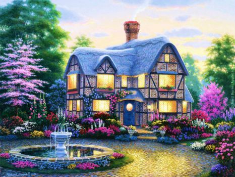 Solve Country-cottage-wallpaper-garden-painting-trees-house-full-hd-art ...