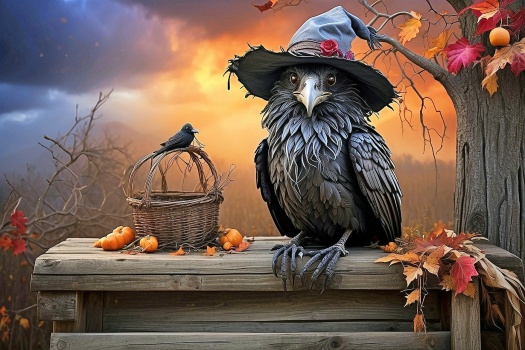 Solve Crow, resizable 12 to 600 pieces jigsaw puzzle online with 70 pieces