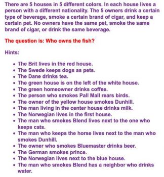 Solve Who owns the fish? jigsaw puzzle online with 72 pieces