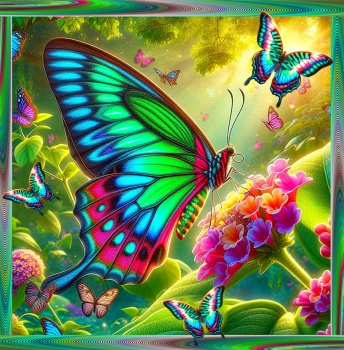 Solve AI Rainbow Butterflies jigsaw puzzle online with 49 pieces