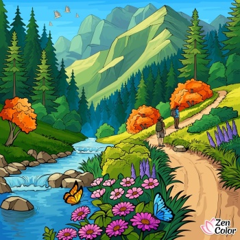 Solve PUZZLE - Hiking Up The Trail jigsaw puzzle online with 81 pieces