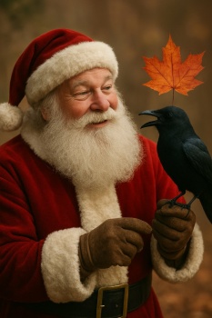 Solve Santa with Crow and Maple Leaf jigsaw puzzle online with 187 pieces