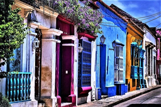 Solve A Colorful Side Street View Cartagena Postcards jigsaw puzzle ...