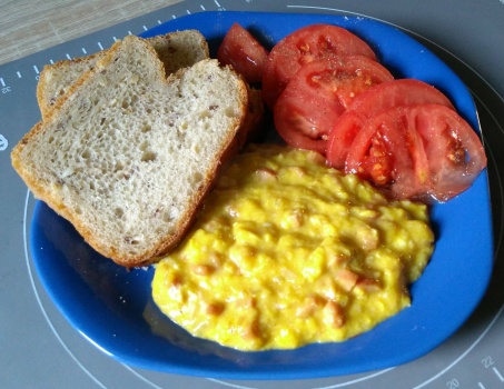 Solve Scrambled Eggs with sausages jigsaw puzzle online with 108 pieces
