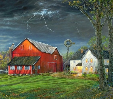 Solve Lightning Over Farm by Sam Timm jigsaw puzzle online with 72 pieces