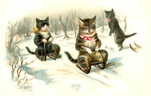 Solve Cats Sledding, 1907, postcard jigsaw puzzle online with 54 pieces
