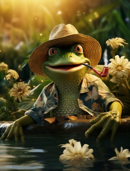 Solve Frog with Straw Hat jigsaw puzzle online with 12 pieces