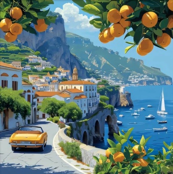 Solve Amalfi Coast Citrus Charm jigsaw puzzle online with 81 pieces