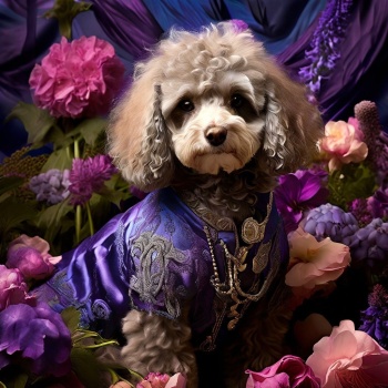 Solve Cockapoo in pre-Raphaelite clothing jigsaw puzzle online with 49 ...