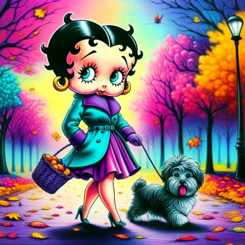 Solve Betty Boop walking her dog in the park jigsaw puzzle online with ...