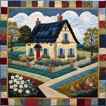 Solve Patchwork cottage with a blue roof jigsaw puzzle online with 81 ...