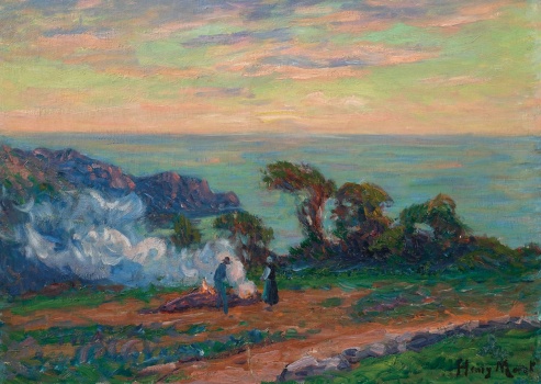 Solve Henry Moret (French, 1856–1913), Le brûlage de goémon en bord de ...