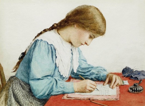Solve Albert Anker (Swiss, 1831–1910), Girl Writing a Letter (1906 ...