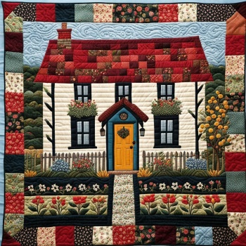 Solve Patchwork cottage with a red roof jigsaw puzzle online with 81 pieces