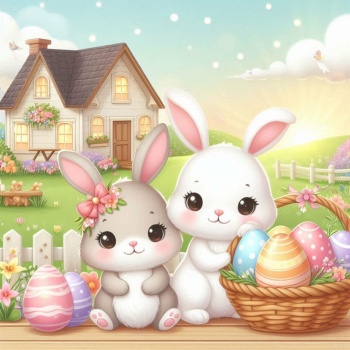 Solve Easter Bunnies jigsaw puzzle online with 49 pieces