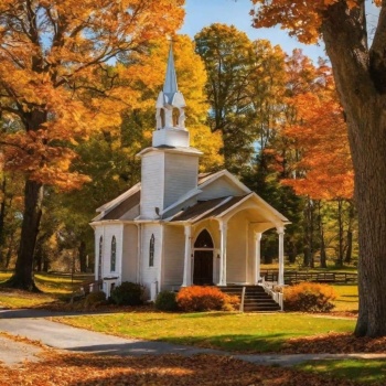 Solve Country Church in Fall by Kristi Moser jigsaw puzzle online with ...