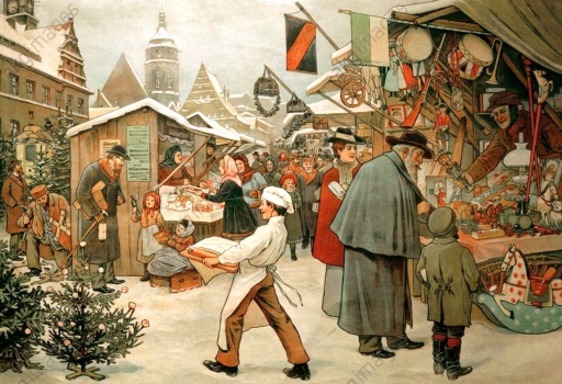 Solve Christmas Market, Germany (1900) jigsaw puzzle online with 54 pieces