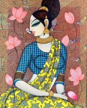 Solve Varsha Kharatmal Artwork - 'Beauty with Lotus' jigsaw puzzle ...