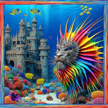 Solve AI Rainbow Lionfish jigsaw puzzle online with 49 pieces