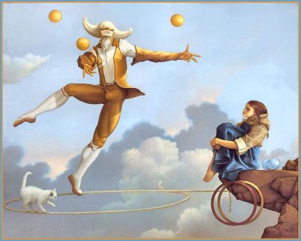 Solve Michael Parkes; The Juggler jigsaw puzzle online with 208 pieces