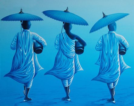 Solve Three-Monks-Light-Blue-Oil-Painting +* jigsaw puzzle online with ...