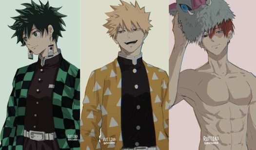 Solve Deku Tanjiro Bakugo Zenitsu Todoroki Inosuke Jigsaw Puzzle Online With 45 Pieces