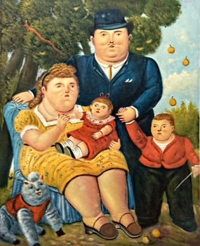 Solve family portrait Fernando Botero jigsaw puzzle online with 80 pieces